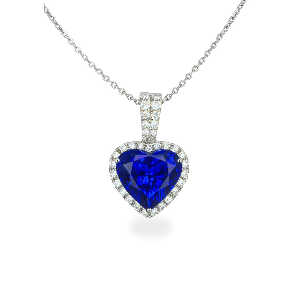 Heart Shaped Tanzanite Pendant in 18K White Gold with Diamonds